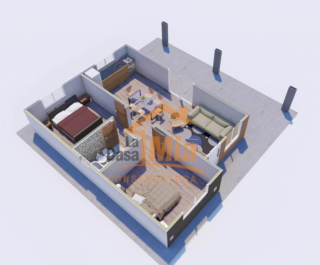Casa Prefabricada de 50 m2 2 Dormitorios Minimalista - La Casa Mía